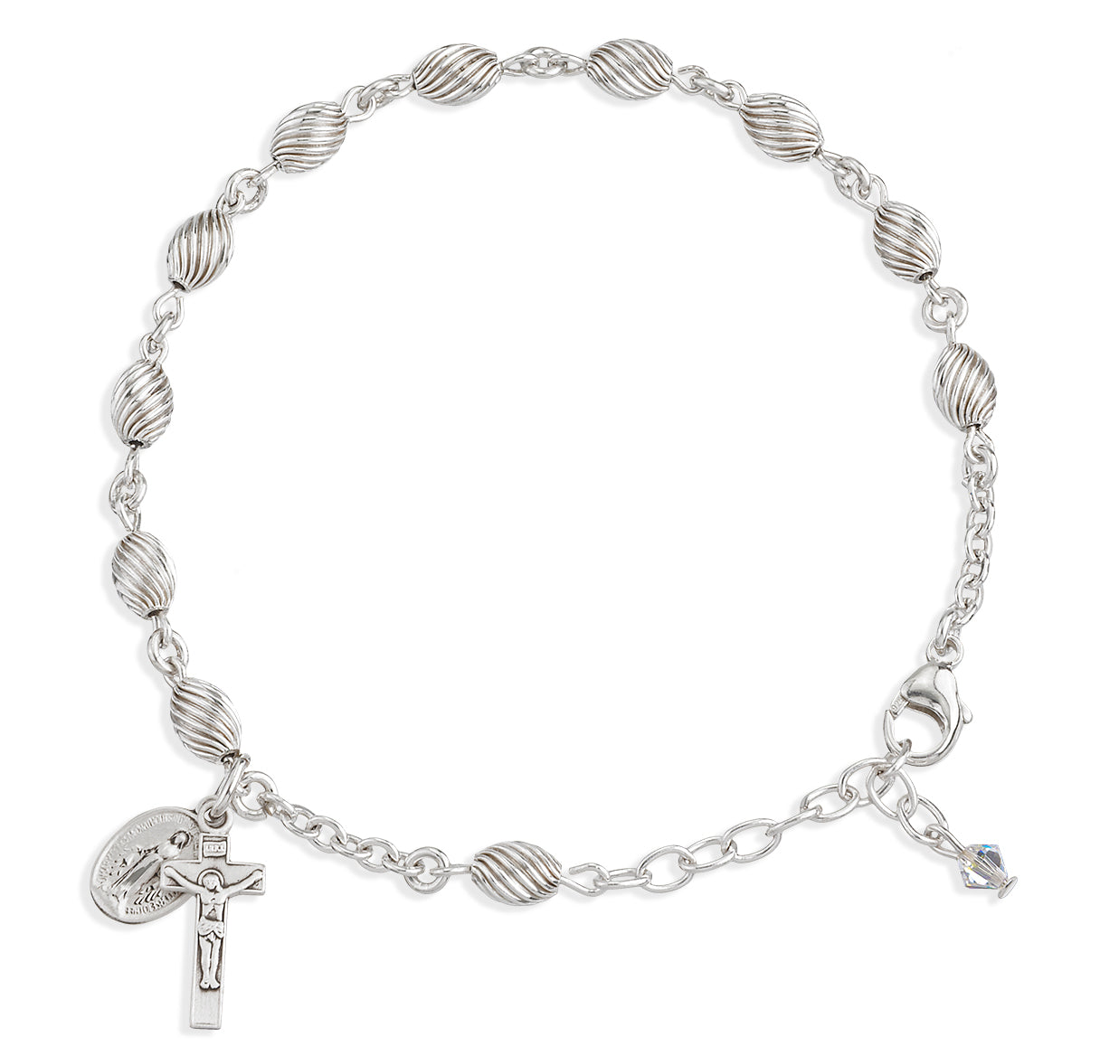 Corrugated Swirl Round Sterling Silver Rosary Bracelet
