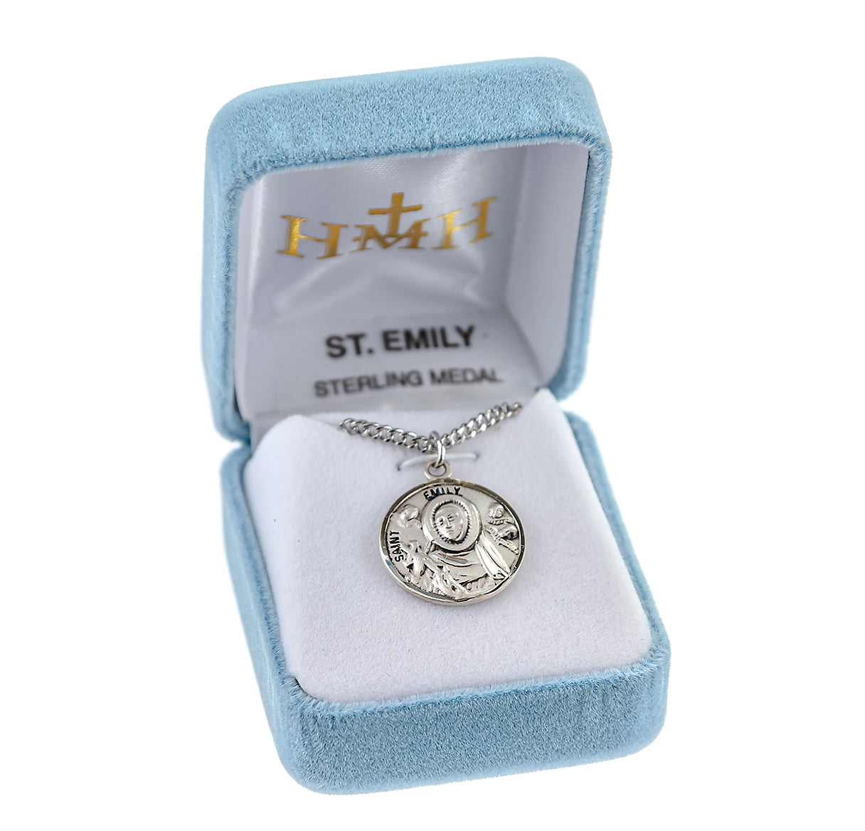 Patron Saint Emily Round Sterling Silver Medal Pendant with Chain
